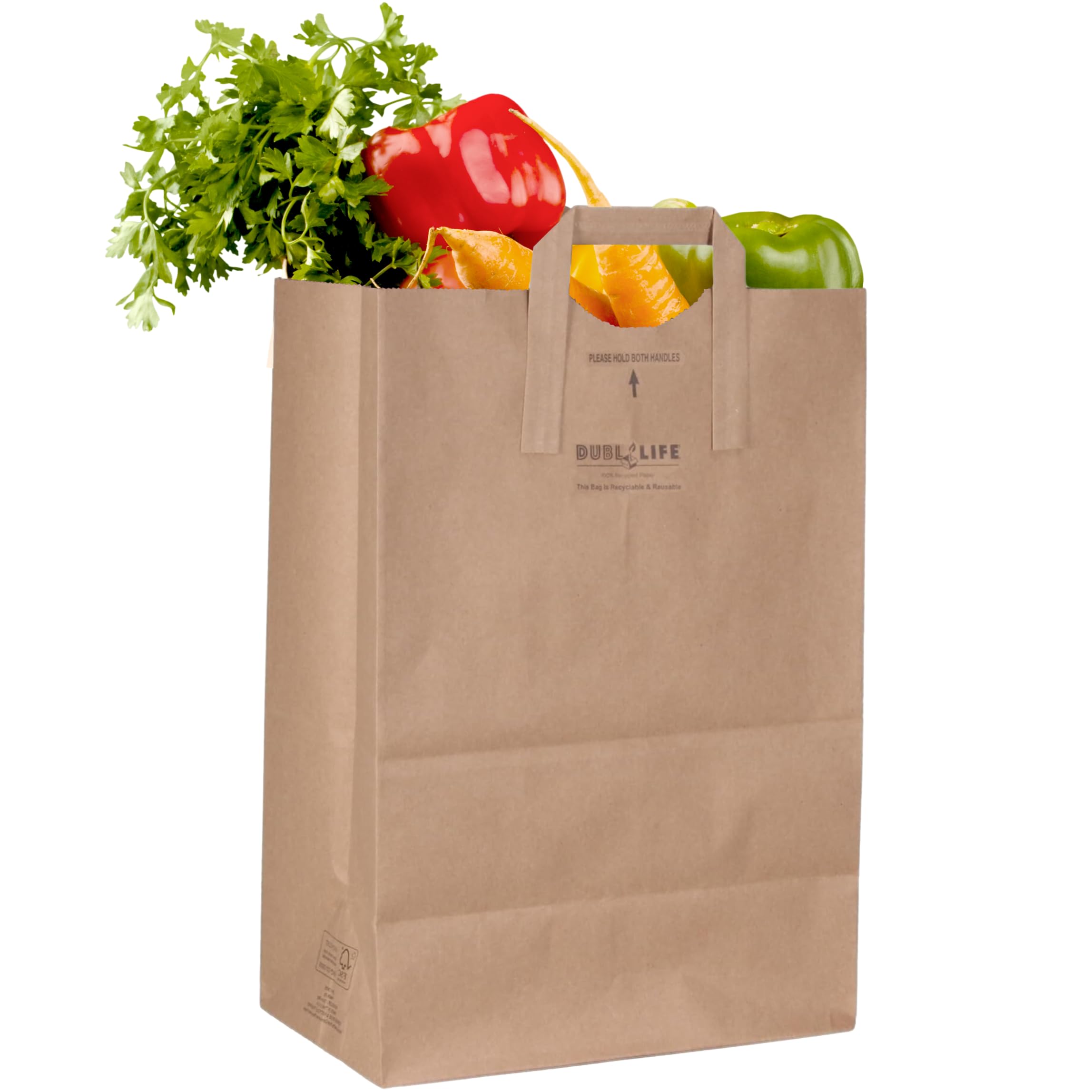 Duro 70# Large Brown Paper Bags with Handles Bulk 50 Count, 12 x 7 x 17 Inches, Blank Brown Grocery Bags with Handles, Paper Sacks for Recycling