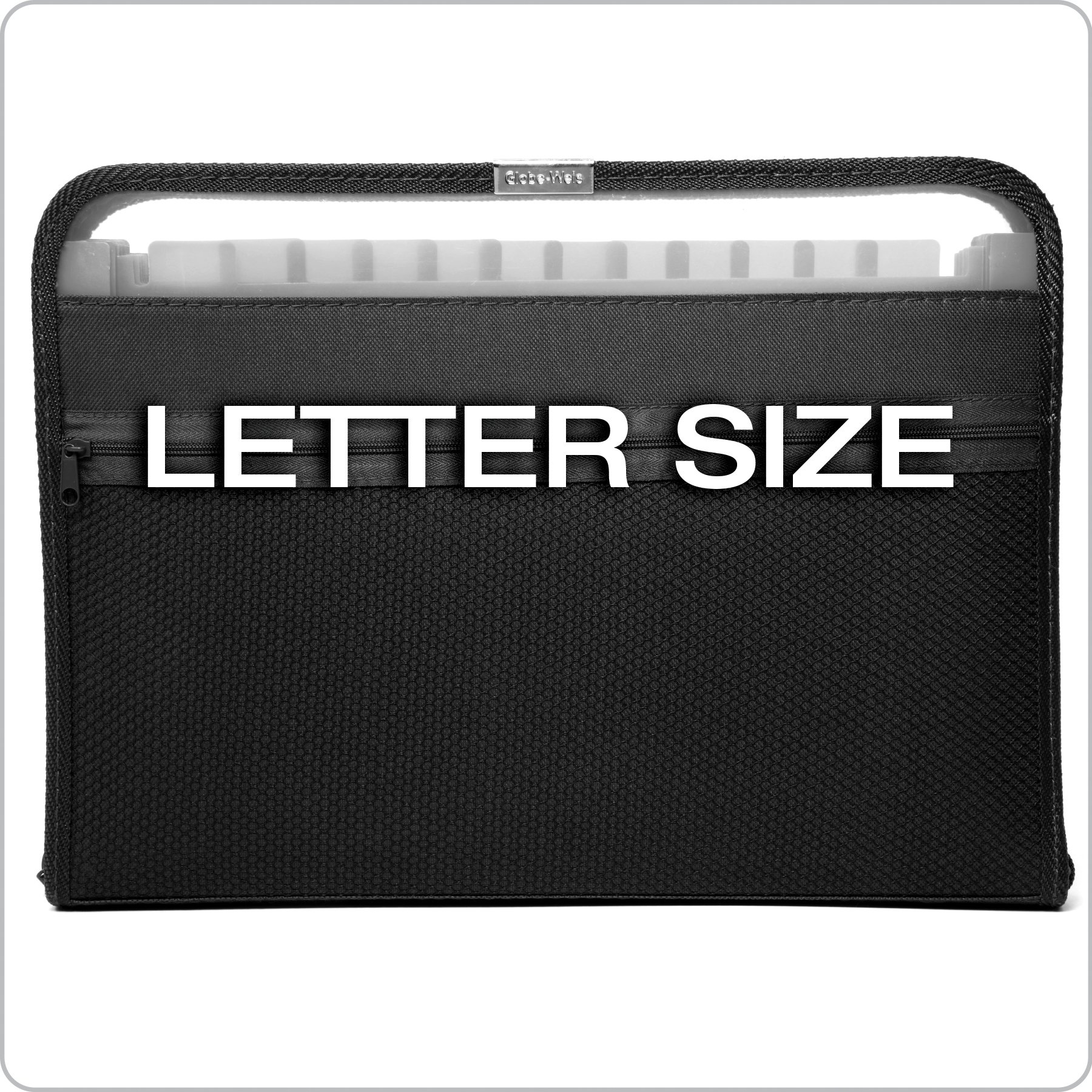 Globe-Weis Pendaflex 13-Pocket Fabric/Poly Expanding Zip File, A-Z, Monthly & Blank Adhesive Labels, Letter Size, Black Fabric Cover, Poly Dividers (84087BLK)