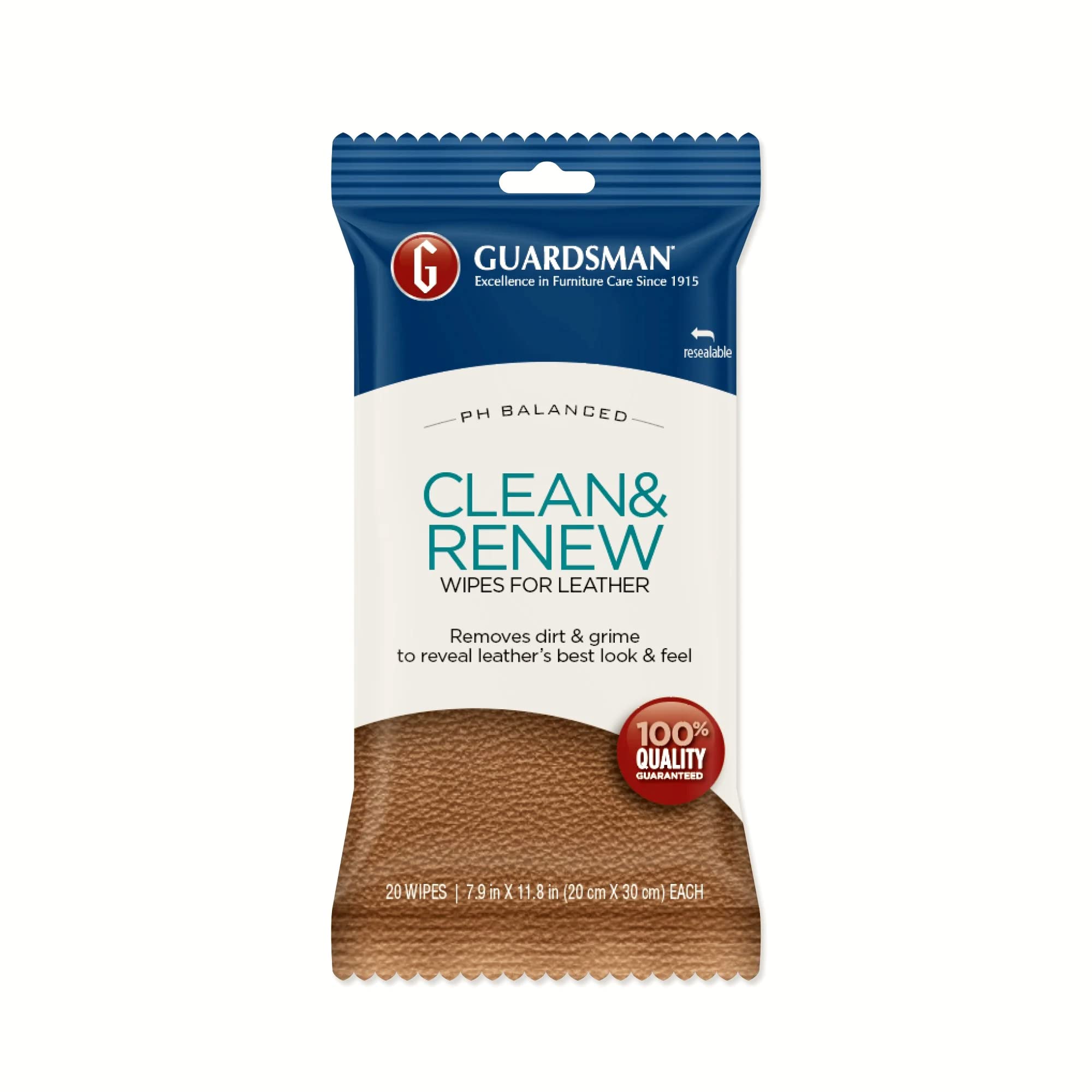 Guardsman Clean and Renew Leather Protector for Leather Furniture & Car Interiors | Small Leather Goods and Leather Shoe Cleaner, Wipes 20 Count