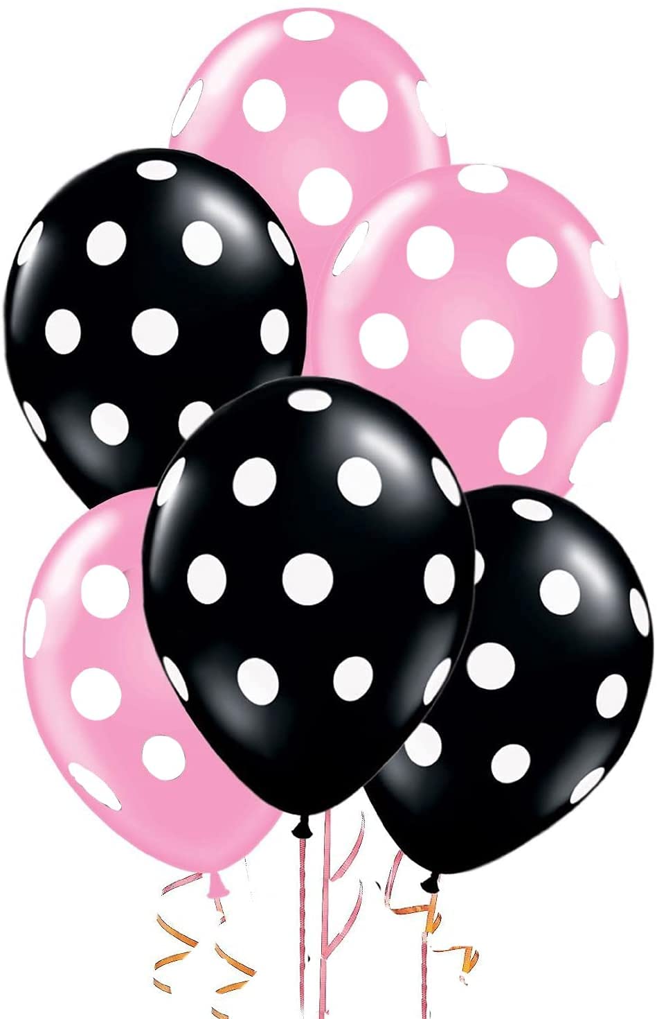 Polka Dot Balloons 11inch Premium Pale Pink and Black with All-Over Print White Dots Pkg/25