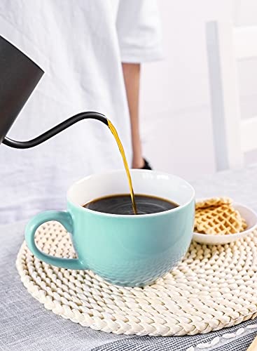 Sweese 622.402 Jumbo Mug Set- 24 Ounce Porcelain Mugs for Soup, Coffee, Tea, Ice Cream, Cereal, Set of 4, Turquoise