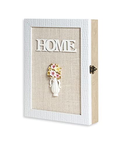 Velista Wooden Key Box Wall Mount – Cute and Rustic Decorative Key Cabinet – Premium Cabinet Key Holder with 6-Hooks – Small White Key Holder Box - Housewarming Gift – Vintage Key Rack Cabinet