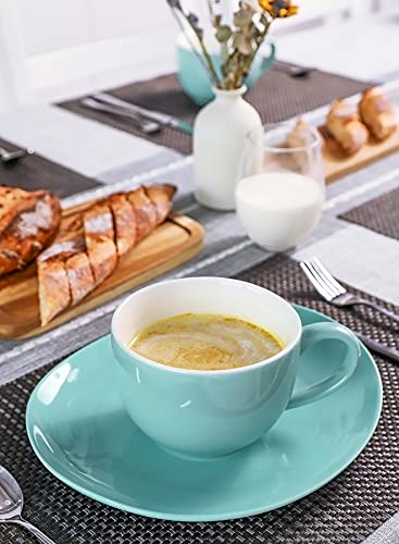 Sweese 622.402 Jumbo Mug Set- 24 Ounce Porcelain Mugs for Soup, Coffee, Tea, Ice Cream, Cereal, Set of 4, Turquoise