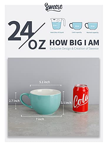 Sweese 622.402 Jumbo Mug Set- 24 Ounce Porcelain Mugs for Soup, Coffee, Tea, Ice Cream, Cereal, Set of 4, Turquoise