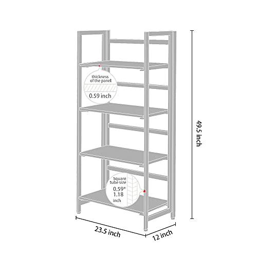 Coral Flower Accent Utility 4-Tier Folding Bookshelf Standing Shelf Units Display Rack Storage Shelf Industrial Style Utility Shelving with Metal Frame & Wood Layer