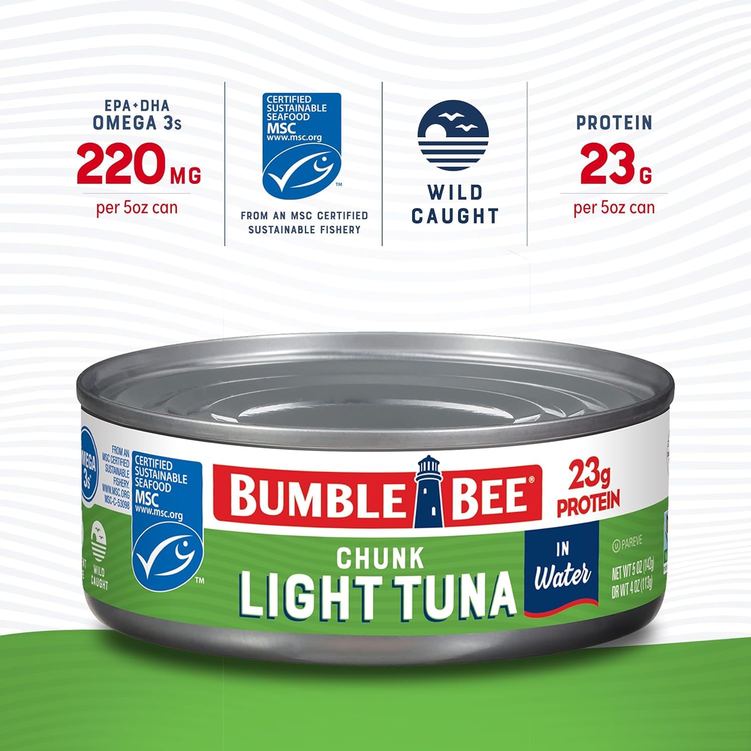 Bumble Bee Chunk Light Tuna In Water, 5 oz Cans (Pack of 10) - Wild Caught Skipjack Tuna - 23g Protein Per Serving - MSC Certified Sustainable Seafood, Non-GMO, Gluten Free, Kosher