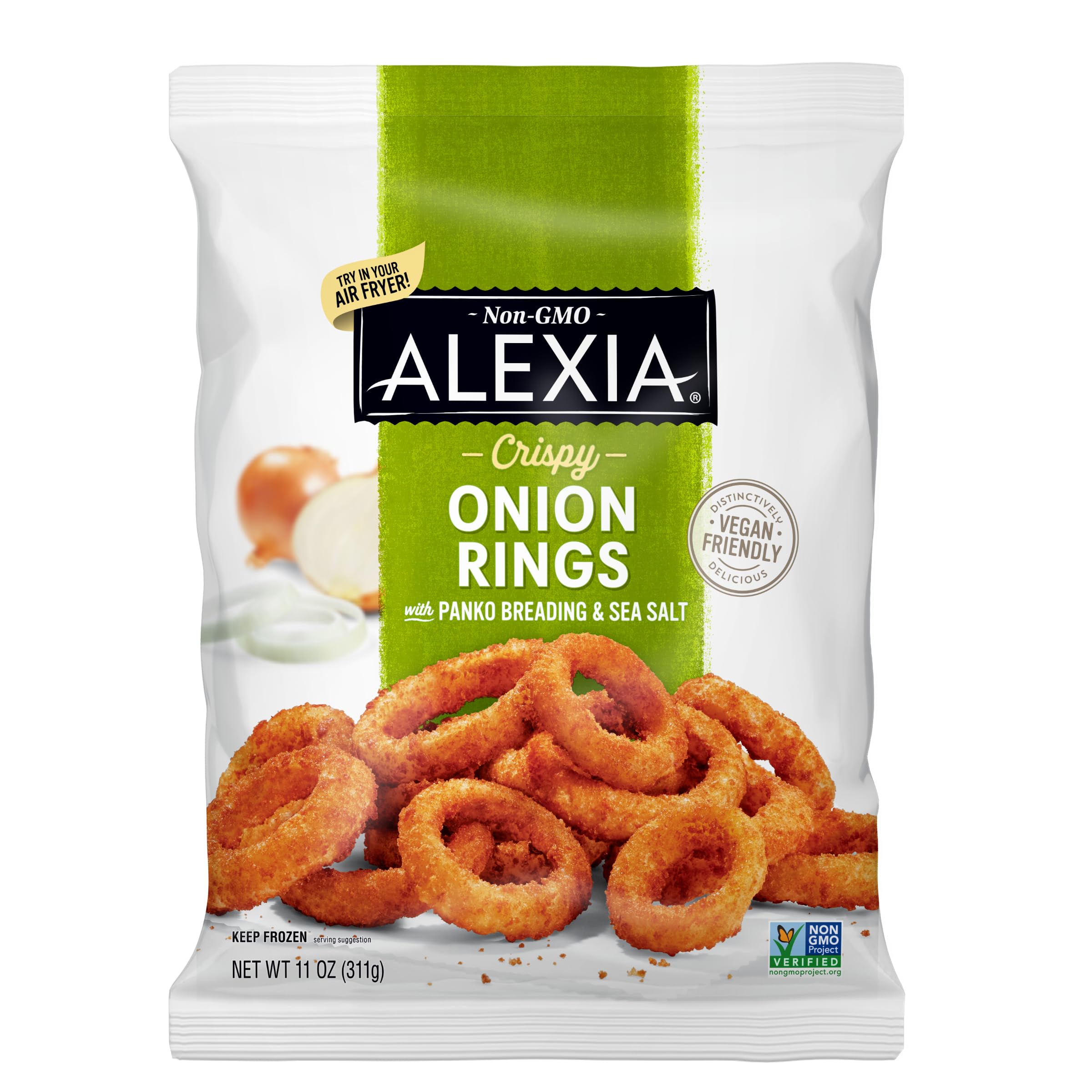 Alexia Crispy Onion Rings with Panko Breading and Sea Salt, Non-GMO Ingredients, 11 oz (Frozen)