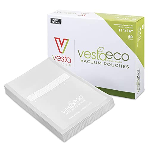 VestaEco Compostable Vacuum Seal Bags | Extend Freshness | Embossed | Certified Compostable | Reduce Waste | 11 x 16 Inches | 50 Vacuum Bags per Box