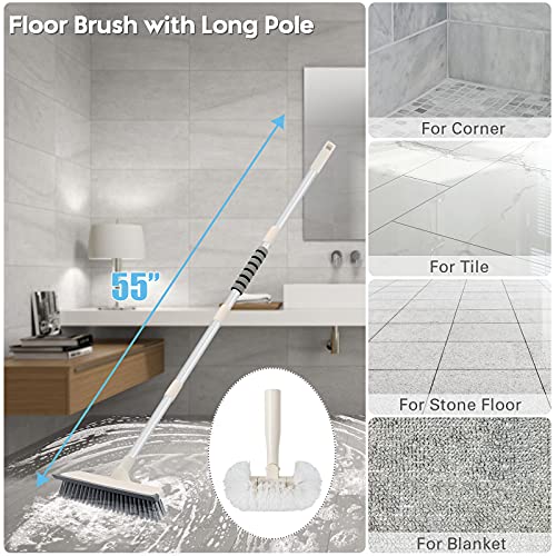 RMAI Floor Scrub Brush with Long Handle, Floor Brush Scrubber, Shower Cleaning Brush for Deck, Bathroom, Tub, Tile, Grout, Kitchen, Wall, Swimming Pool, Patio, Garages