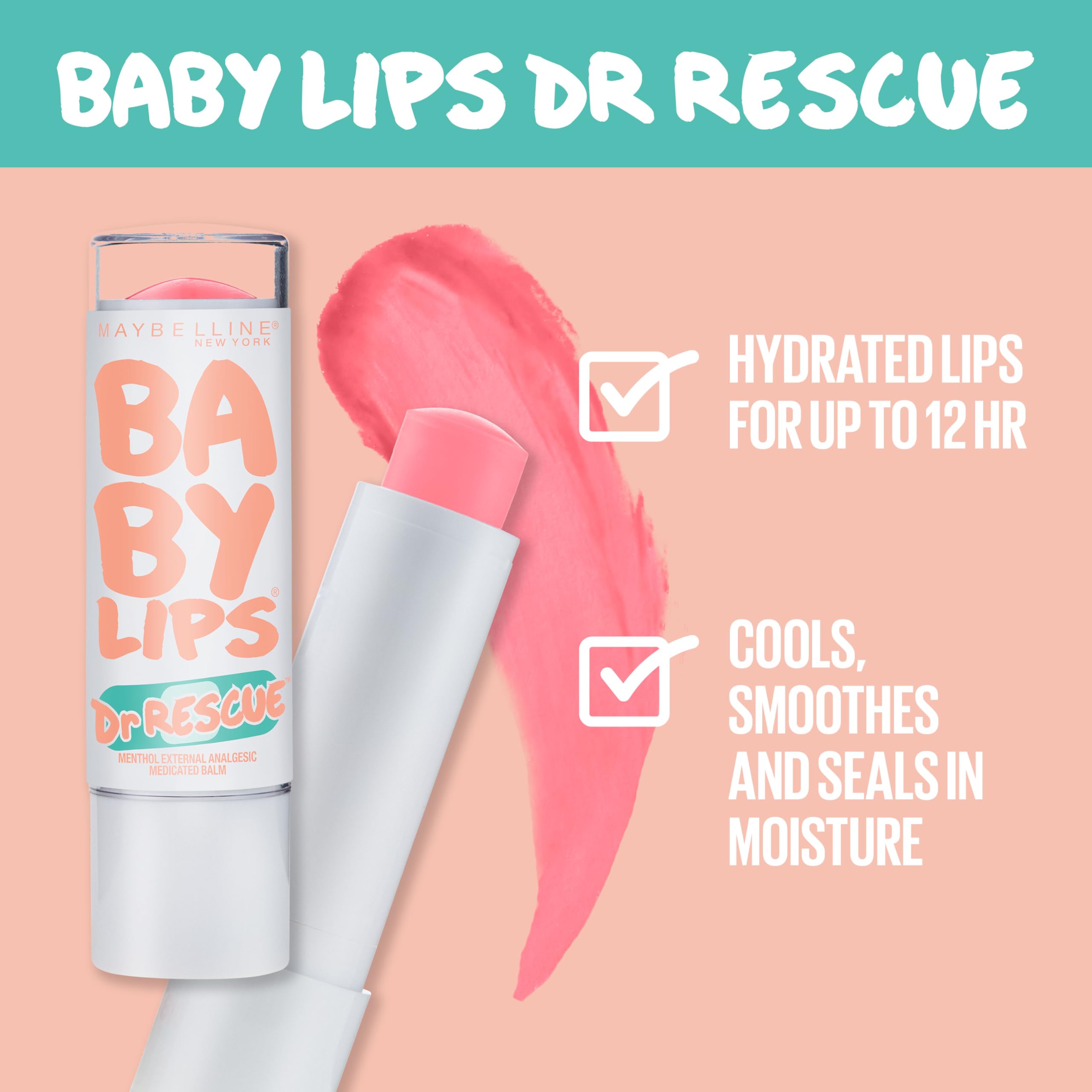 Maybelline New York Baby Lips Dr Rescue Medicated Lip Balm, Coral Crave, 0.15 oz.