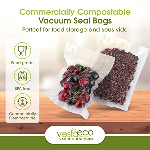 VestaEco Compostable Vacuum Seal Bags | Extend Freshness | Embossed | Certified Compostable | Reduce Waste | 11 x 16 Inches | 50 Vacuum Bags per Box