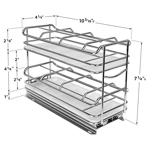 LYNK PROFESSIONAL® Slide Out Tea Bag Holder Organizer - Double Upper Kitchen Cabinet Pull Out Rack, Organize Up To 140 Tea Bags - Lifetime Limited Warranty - Chrome