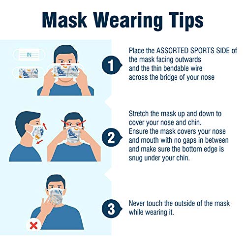WECARE Disposable Face Masks For Kids, 50 Sport Collection Face Masks, Individually Wrapped