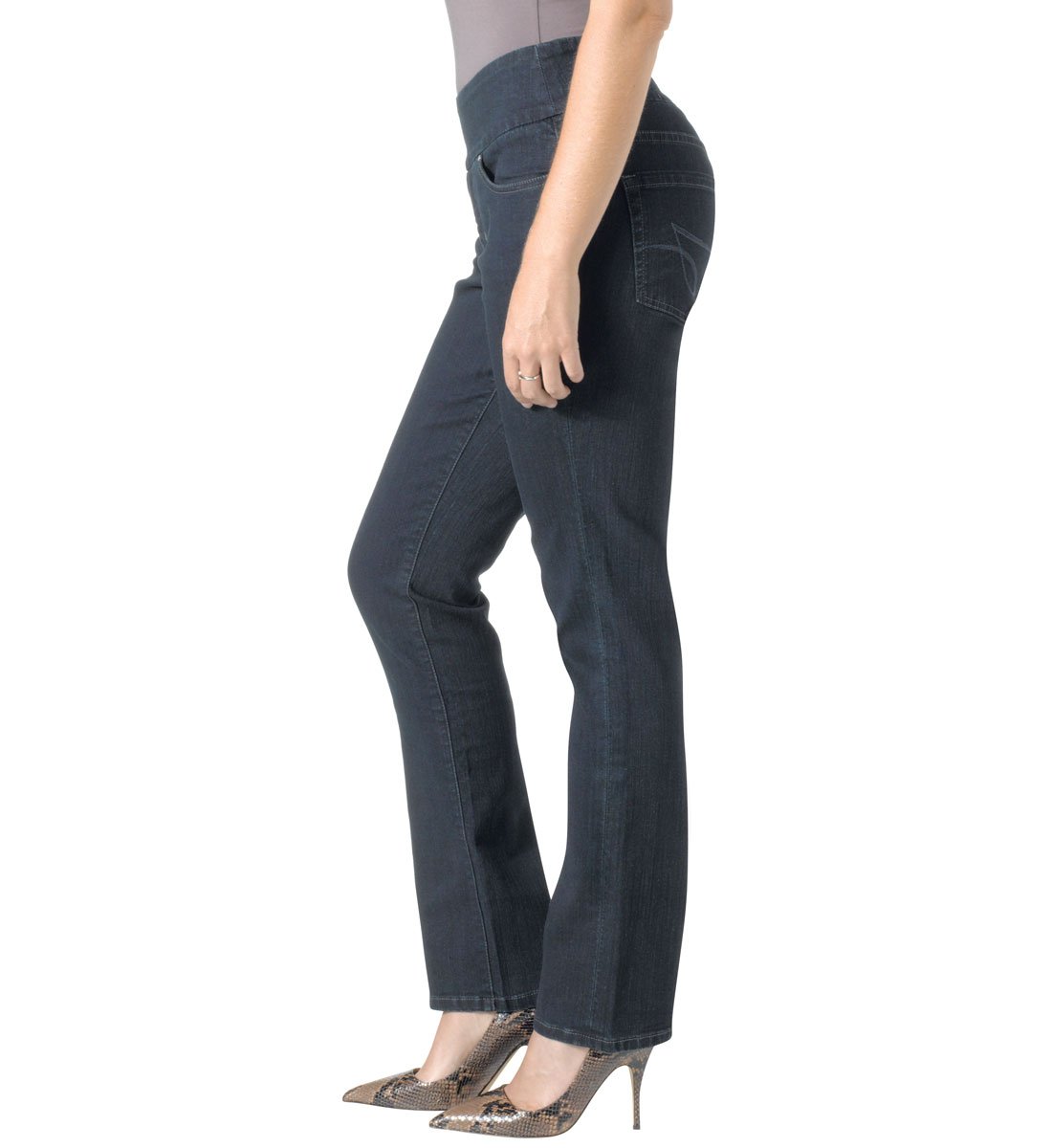 JAG Jeans Women's Peri Mid Rise Straight Leg Pull-On Jeans, After Midnight, 0 Petite