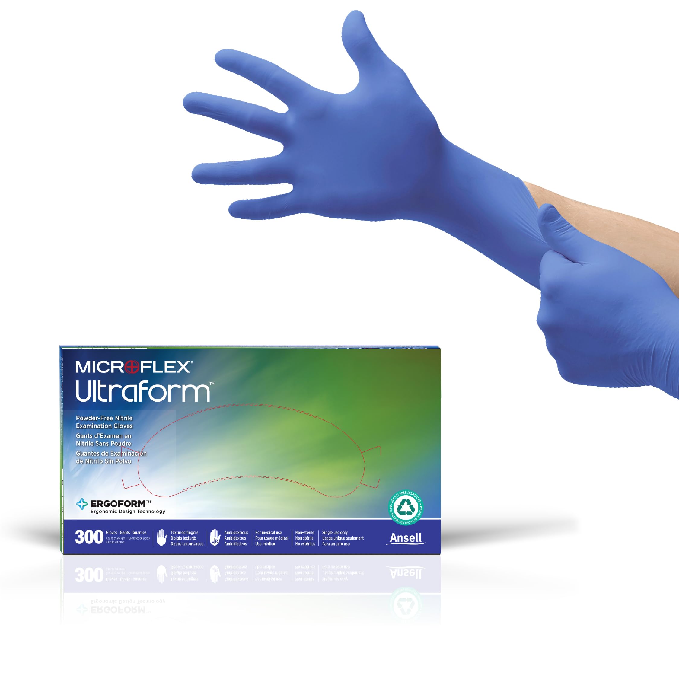 Microflex UF524M Ultraform Powder Free Nitrile Glove Size Medium Box of 300