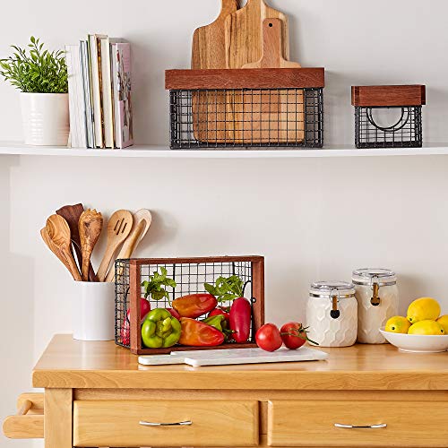 DII Farmhouse Wood Rimmed Wire Storage Basket Set, Bronze, Assorted