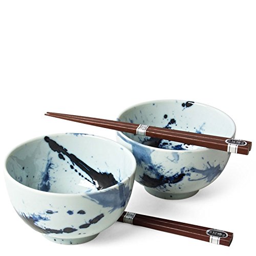MIYA Blue Splash Sushi Plates for 2 - Modern Ceramic Glazed Rectangular Sushi Plates