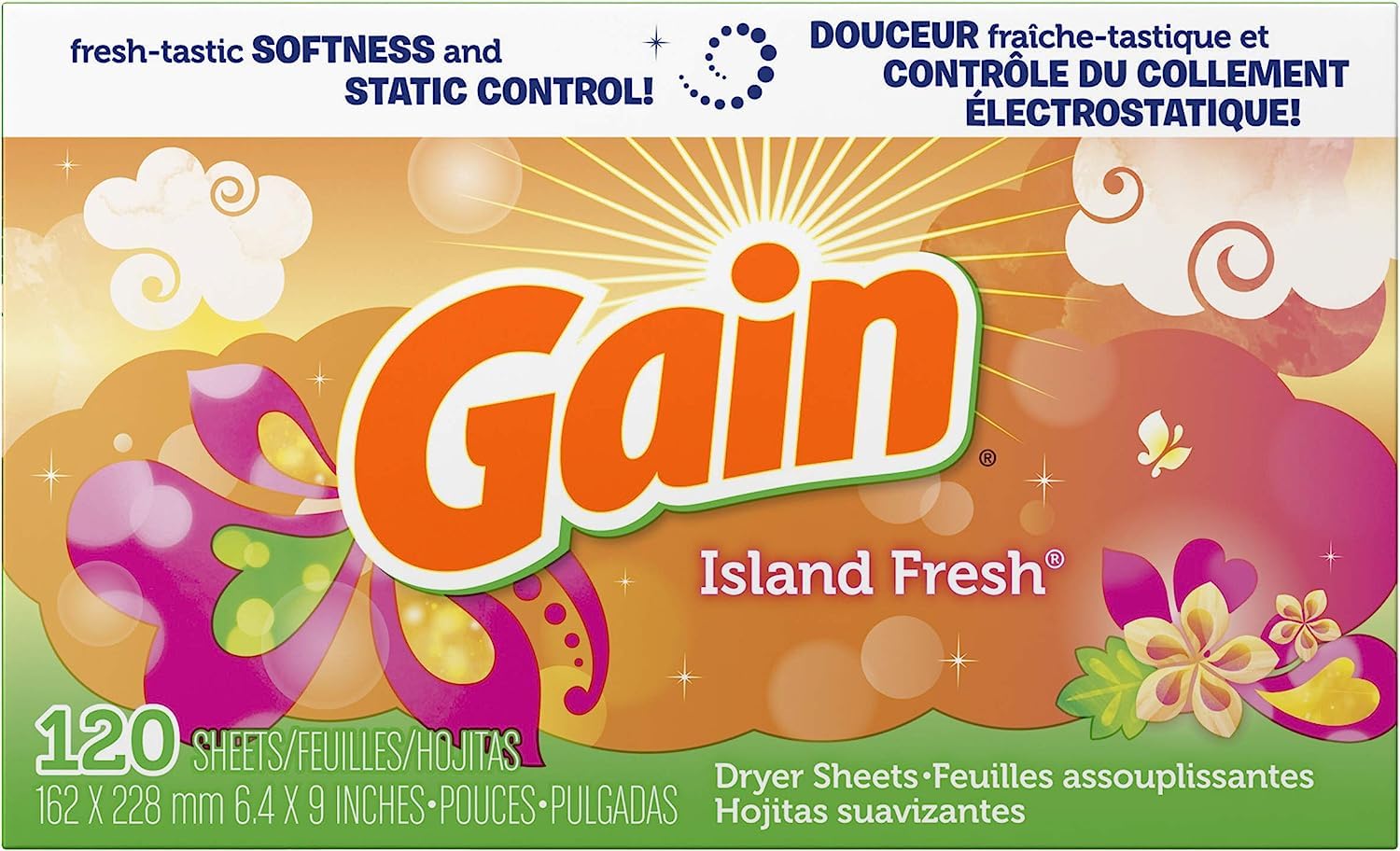 Gain Dryer Sheets with Freshlock, Island Fresh Scent, 120-count