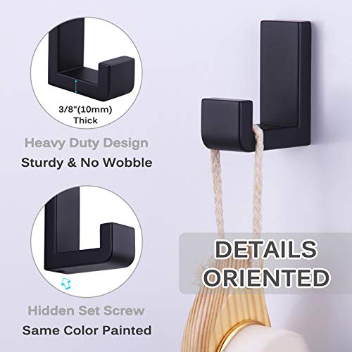 Angle Simple Robe Towel Hook Matte Black, Stainless Steel Clothing Towel Hanger, Wide Utility Hook, Hand Towel Holder for Bathroom Kitchen Office Cabinet, Modern and Farmhouse Style, Wall Mount