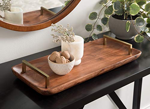 Kate and Laurel Cantwell Mid-Century Modern Wood Tray, 18 x 8, Walnut Brown, Decorative Tray for Serving, Storage and Display