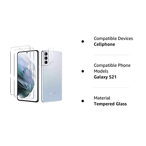 BIGFACE Galaxy S21 Tempered Glass Screen Protector + Camera Lens Protector [ 2 + 2 Pack ][Case Friendly] [Anti-Scratch] [Ultrasonic Fingerprint Unlock] Clear HD Protective Film for Samsung Galaxy S21