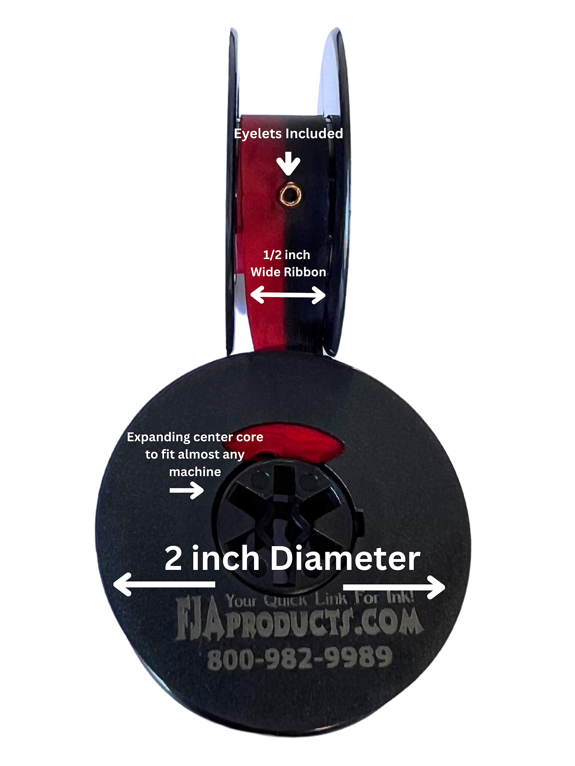 FJA Products Universal Typewriter Ribbon - 1/2 Inch Wide Black and Red Ink Ribbon with Eyelets on 2 Inch Spool