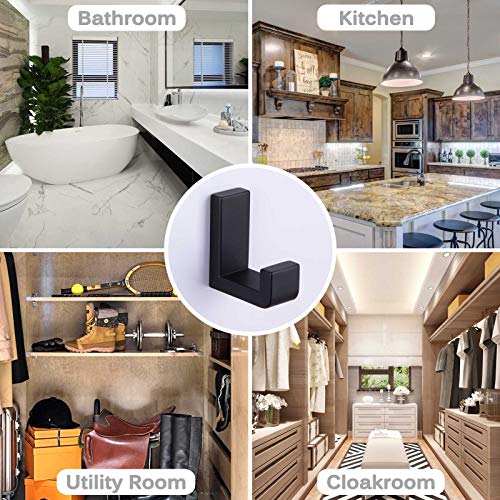Angle Simple Robe Towel Hook Matte Black, Stainless Steel Clothing Towel Hanger, Wide Utility Hook, Hand Towel Holder for Bathroom Kitchen Office Cabinet, Modern and Farmhouse Style, Wall Mount