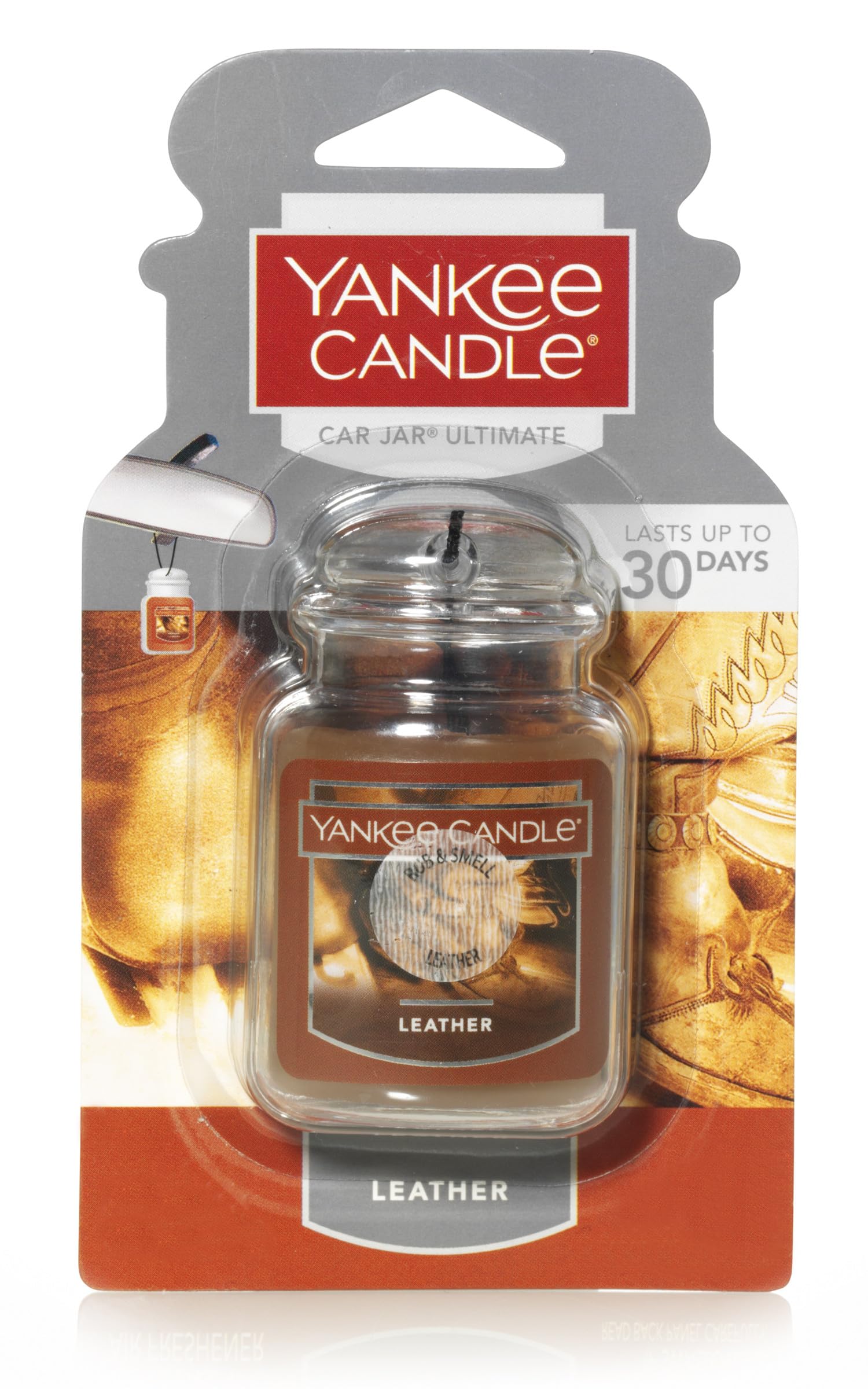 Yankee Candle Car Air Fresheners, Hanging Car Jar® Ultimate Leather Scented, Neutralizes Odors Up To 30 Days, Brown, 1 Count (Pack of 1)