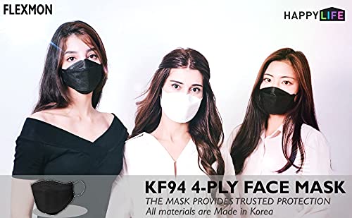 [10pcs] Happy Life SKY KF94 Face Mask, Black Color, Unisex Adult SIZE, Premium Individual Pack 4-Layer, Disposable KF94 Mask, Men, Women, Made in Korea.