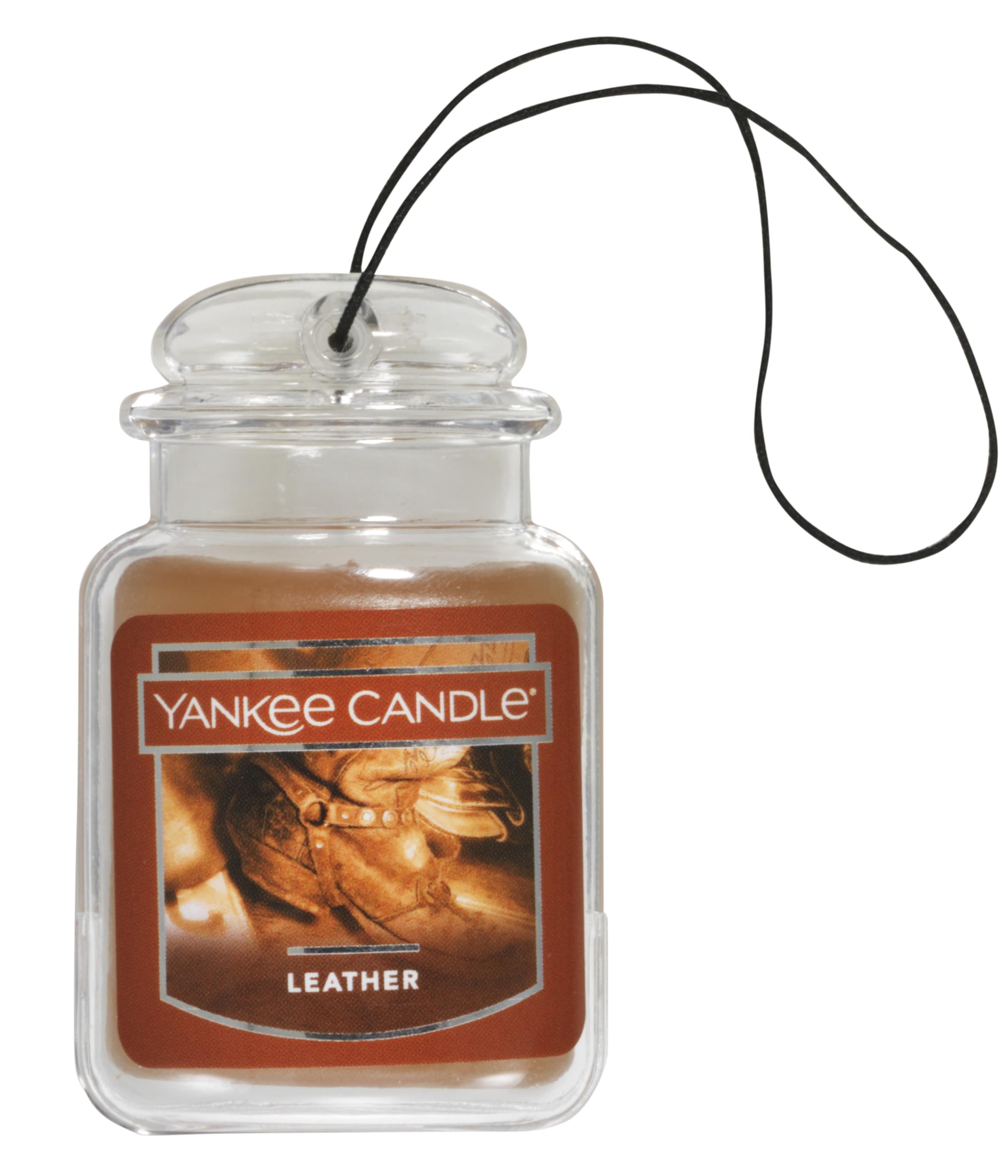 Yankee Candle Car Air Fresheners, Hanging Car Jar® Ultimate Leather Scented, Neutralizes Odors Up To 30 Days, Brown, 1 Count (Pack of 1)
