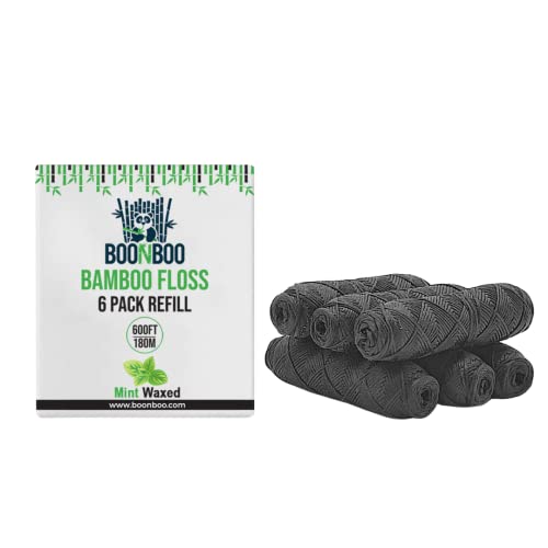 BOONBOO 6-Pieces Dental Floss Refill - Bamboo Charcoal Woven Fiber - Total 600ft/180m