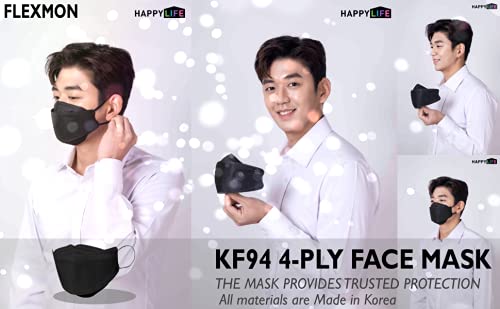 [10pcs] Happy Life SKY KF94 Face Mask, Black Color, Unisex Adult SIZE, Premium Individual Pack 4-Layer, Disposable KF94 Mask, Men, Women, Made in Korea.