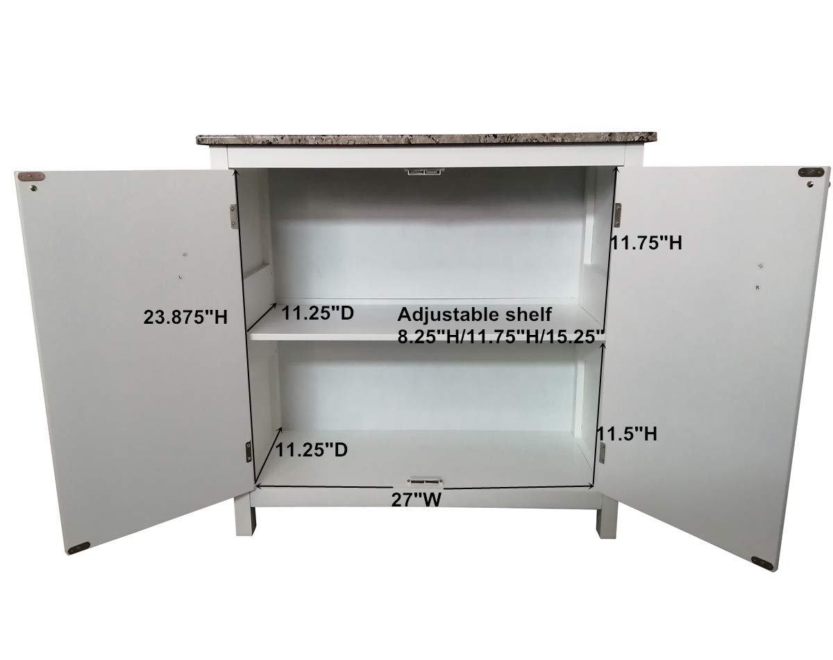 Kings Brand Furniture - Haber Marble Finish Top White Kitchen Island Storage Cabinet