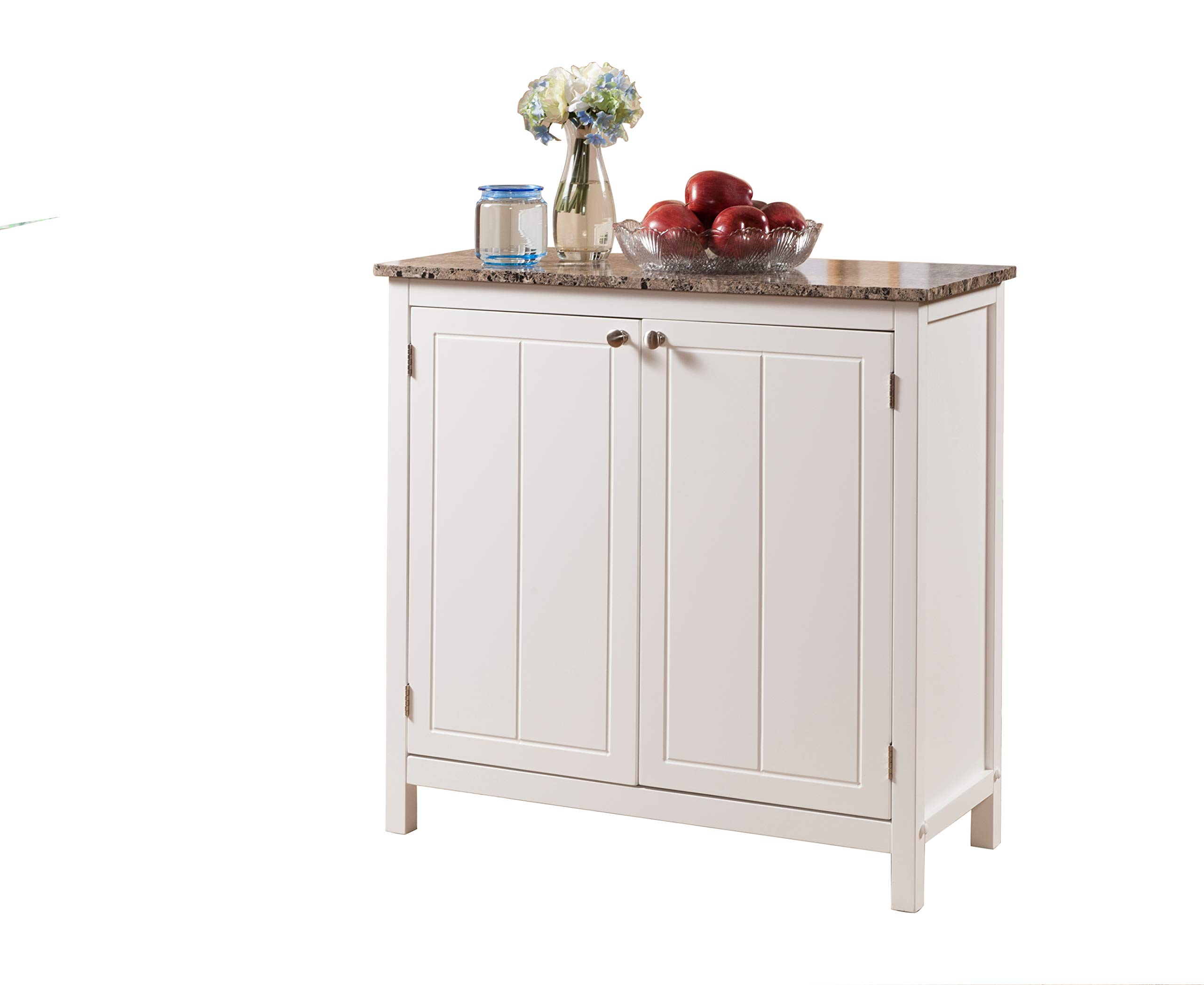 Kings Brand Furniture - Haber Marble Finish Top White Kitchen Island Storage Cabinet