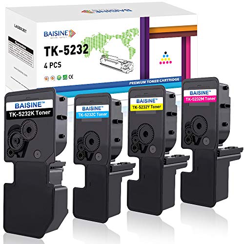 BAISINE Compatible Toner Cartridge Replacement for Kyocera TK-5232 TK5232 for ECOSYS M5521cdw P5021cdw P5021cdn M5521cdn - TK-5232K TK-5232C TK-5232M TK-5232Y Toner (Black Cyan Yellow Magenta, 4Pack)
