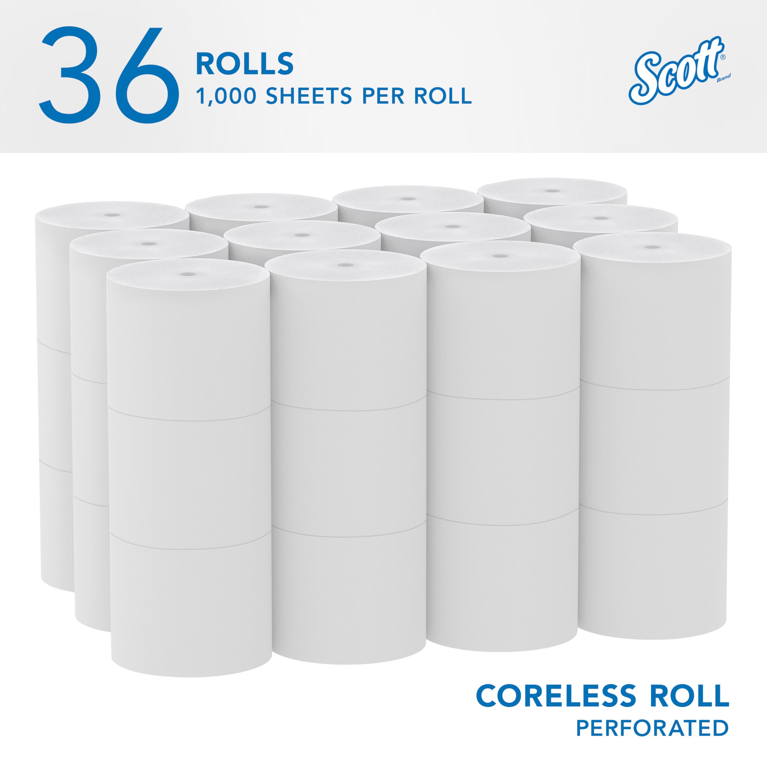 Scott® Essential Coreless High-Capacity Standard Roll Bulk Toilet Paper (04007), 2-Ply, White (1,000 Sheets/Roll, 36 Rolls/Case, 36,000 Sheets/Case)