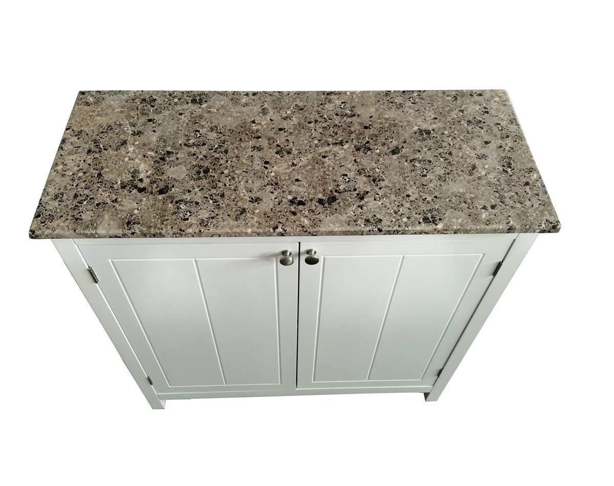 Kings Brand Furniture - Haber Marble Finish Top White Kitchen Island Storage Cabinet