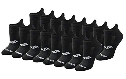 Saucony Women's Performance Heel Tab Athletic Socks (8 & 16 Pairs), Black Solid (16 Pairs), Shoe Size: 5-10