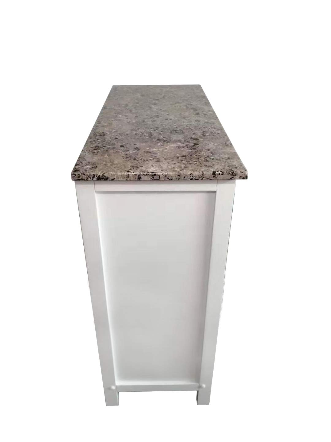 Kings Brand Furniture - Haber Marble Finish Top White Kitchen Island Storage Cabinet