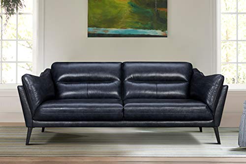 Armen Living Franz 87" Modern Leather Sofa, Blue Midnight