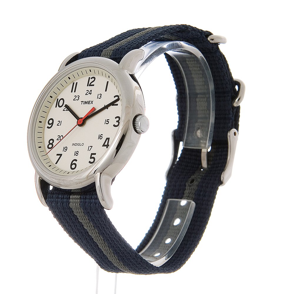 Timex Unisex T2N654 Weekender 38mm Blue/Gray Stripe Nylon Slip-Thru Strap Watch