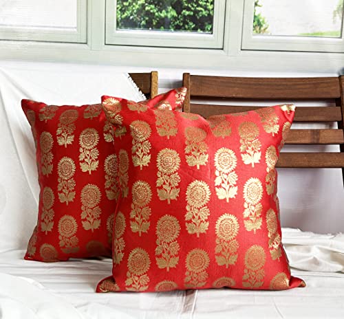 Pinkparrot dopian Silk Multi Colour Cushion 16x16 inch Set of 2 pc-Fc41