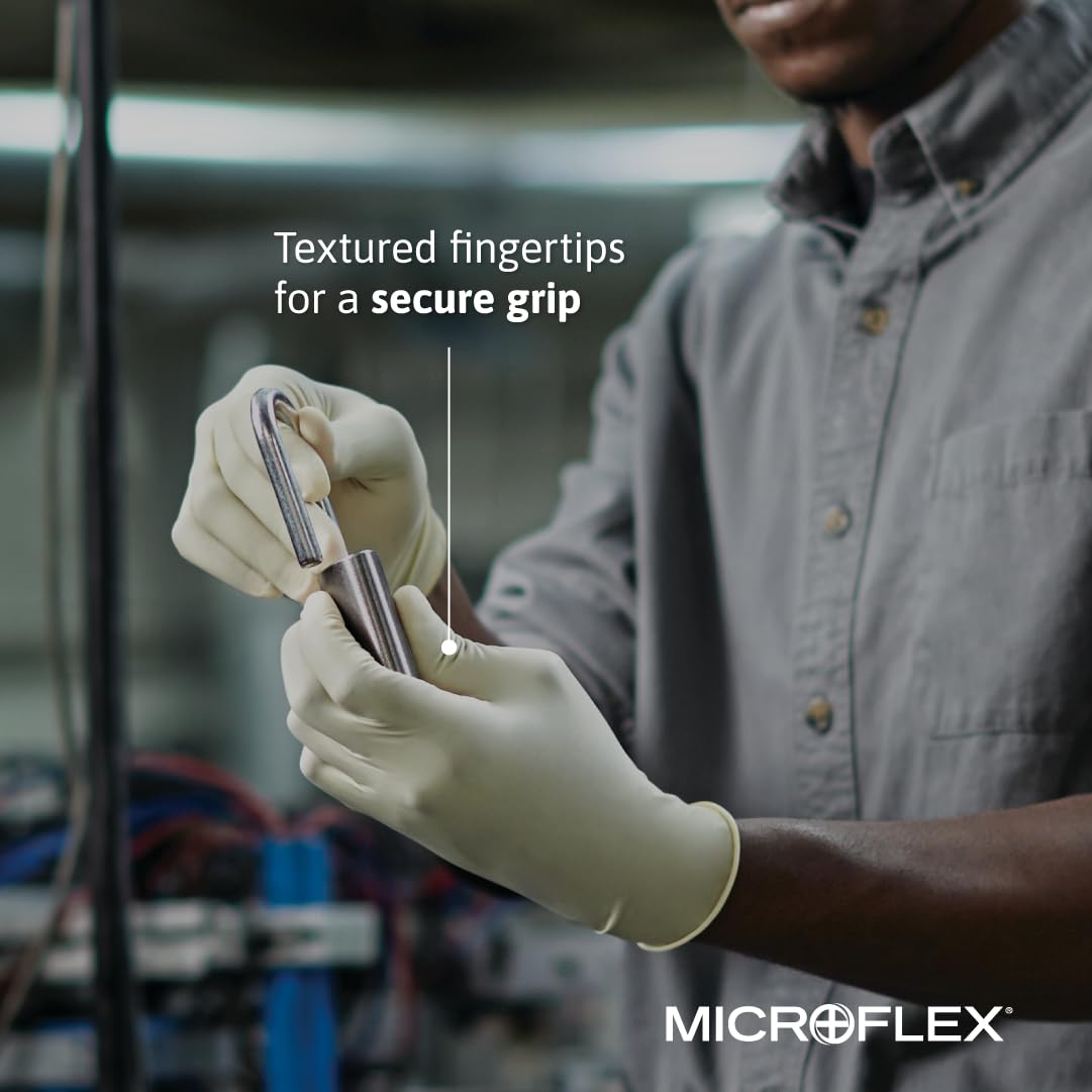 Microflex Diamond Grip MF-300 Disposable Latex Gloves for Automotive, Healthcare, Machinery Industries - Small, Natural (Case of 1000)