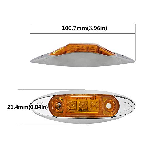 NBWDY 10Pcs Amber Universal Waterproof LED Side Marker Light led trailer light Truck light 3 LEDs Amber Lens w/Chrome Housing for Truck Trailer RV Camper Boat ATV