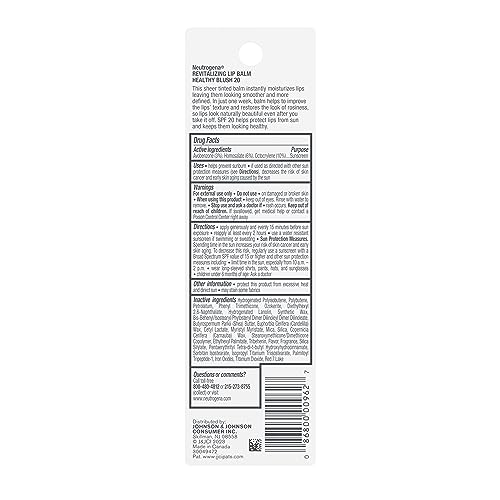 Neutrogena Revitalizing and Moisturizing Tinted Lip Balm with Sun Protective Broad Spectrum SPF 20 Sunscreen, Lip Soothing Balm with a Sheer Tint in Color Healthy Blush 20, .15 oz