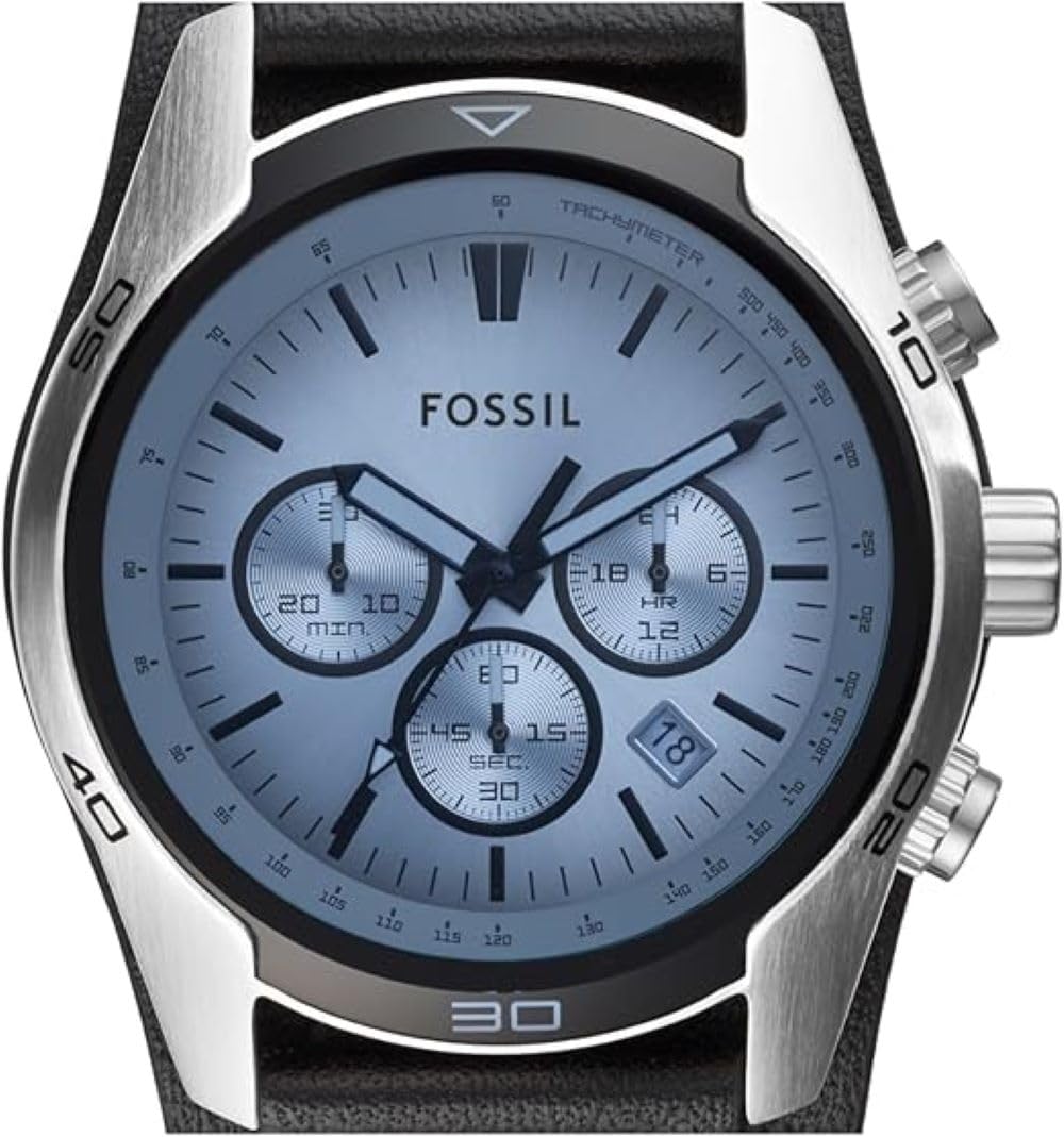 Fossil Men's Coachman Quartz Stainless Steel and Leather Chronograph Watch, Color: Silver, Black (Model: CH2564)