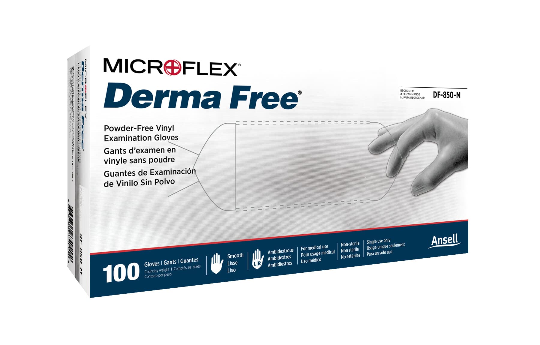 Microflex Derma Free DF-850 Disposable Smooth Vinyl Gloves for Food Prep & Handling - Large, Natural (Box of 100)