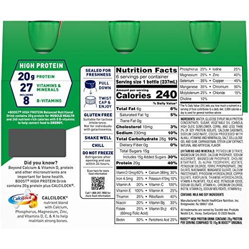 BOOST High Protein Ready to Drink Balanced Nutritional Drink, Rich Chocolate, 8 FL OZ (Pack of 6)