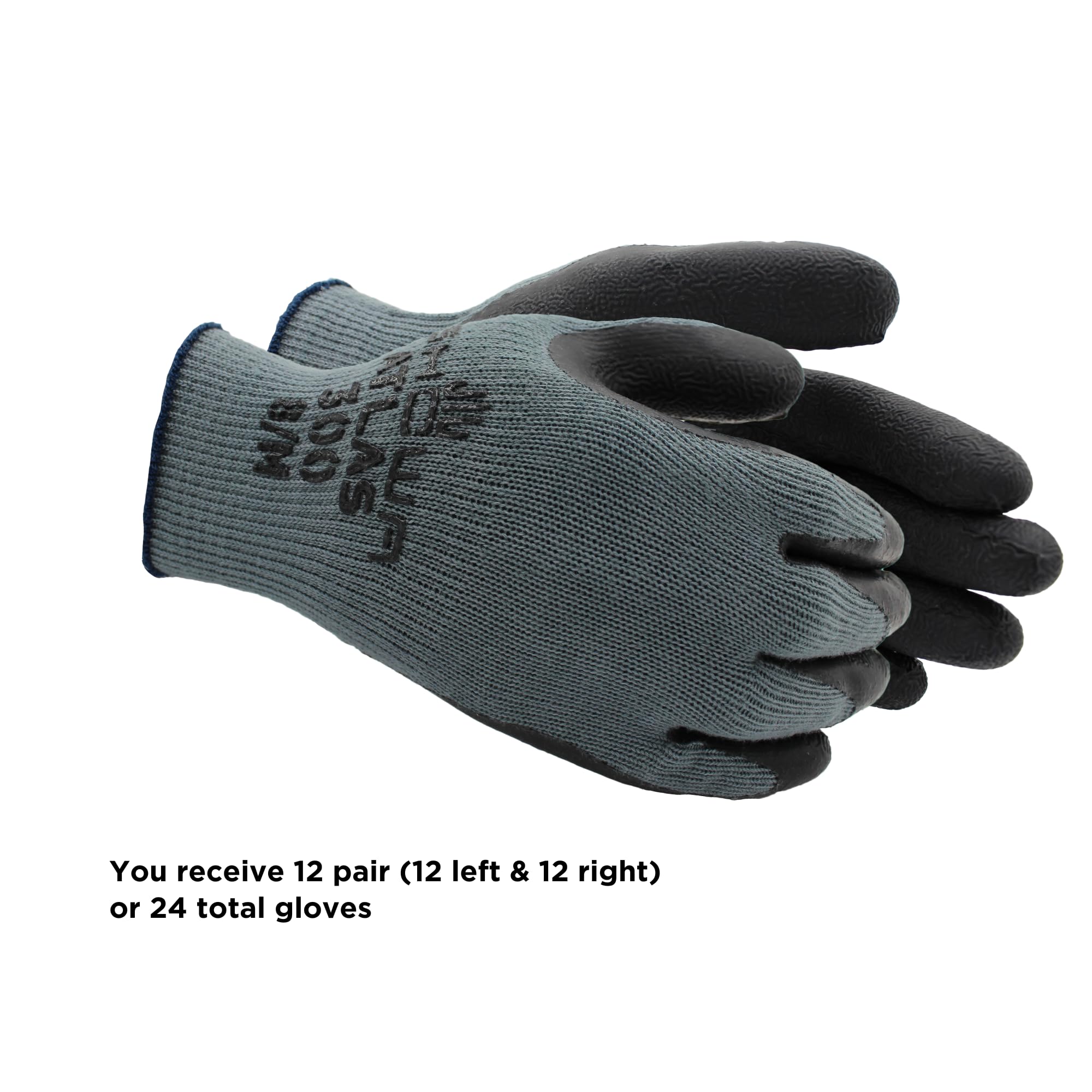 SHOWA Atlas 300B Natural Latex Palm Coated General Purpose Work Glove, Black, Large (Pack of 12 Pair)