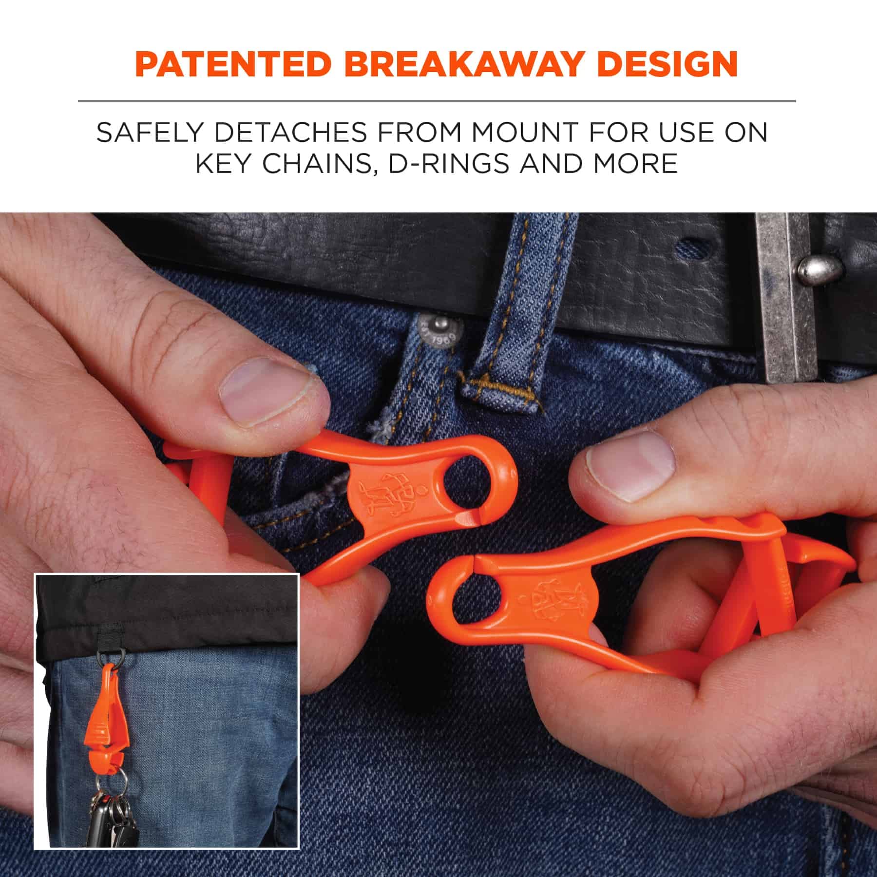 Ergodyne Glove Grabbers Each Security Clip, Orange, Each US, 1 Count (Pack of 1)